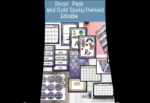 CLASSROOM DECOR I BLUE AND GOLD SPOTS I labels, signs, posters and charts