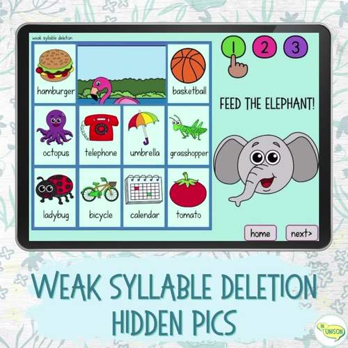 Weak Syllable Deletion Multisyllabic Words Boom Cards™ Hidden Pictures