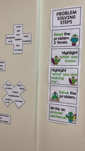 Problem Solving Poster Steps & Guide | Math Clue Words | Bookmarks