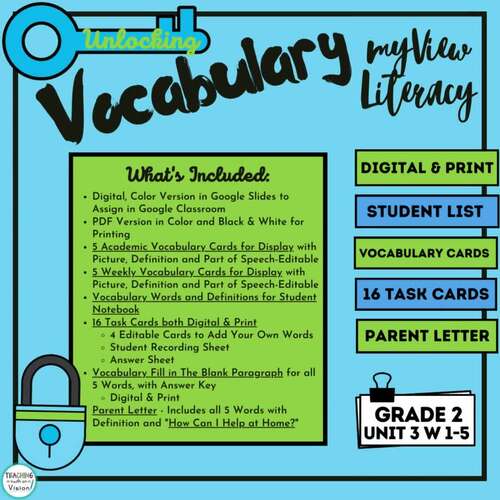 myView BUNDLE 2nd Grade Unit 3 Editable Vocabulary Word Wall Cards ...