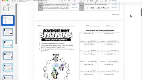 8th Grade Math Winter Fun Activity Multistep Inequalities Review Stations