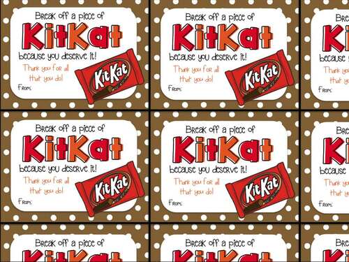 Kit Kat Chocolate Teacher/ Staff Appreciation Treat Tag | TPT