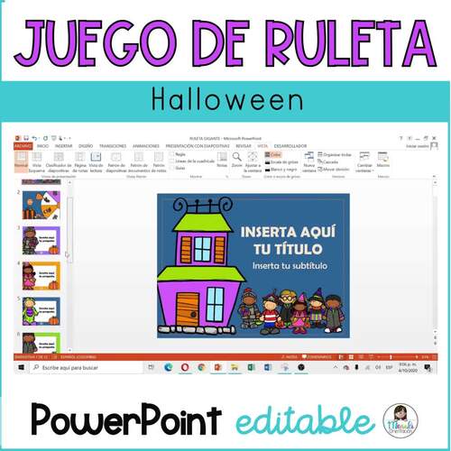 RULETA GIGANTE HALLOWEEN. Power Point interactivo editable. En español,