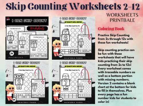 Skip Counting Worksheets 2-12 by English For Kids ABC | TPT