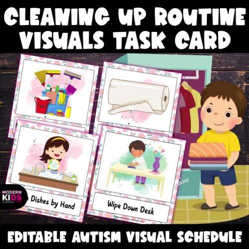 EDITABLE Cleaning Up Routine Visuals Schedule for Nonverbal Special ...