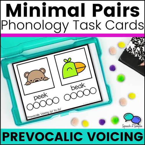 Minimal Pairs Task Cards - Prevocalic Voicing - Phonology - Cycles - Speech