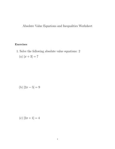 Mastering Absolute Value Equations and Inequalities:20 Exercises with Answer Key