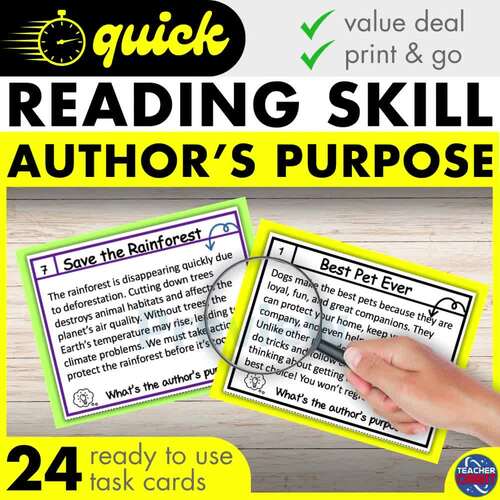 Author's Purpose Task Cards Activities Reading Comprehension Game ELA ...