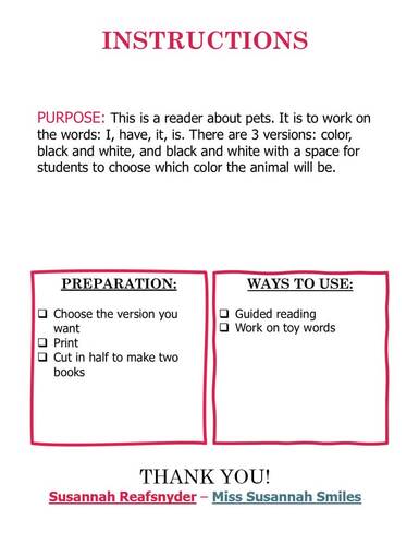 I Like to Play, Emergent Reader by Miss Susannah Smiles | TPT