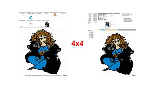 Brave princess Merida and bear cubs fantasy embroidery designs ...