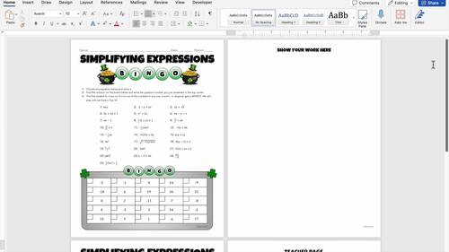 6th/7th/8th Grade Math Fun Worksheet St. Patrick's Day Simplifying ...