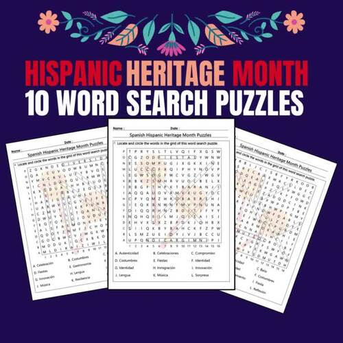 La Hispanidad Sopa de Letras Hispanic Heritage Month No Prep Bundle 10 ...