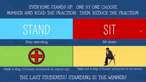 Equivalent Fractions/Reducing Fractions Identify GCF Math Stand or Sit ...