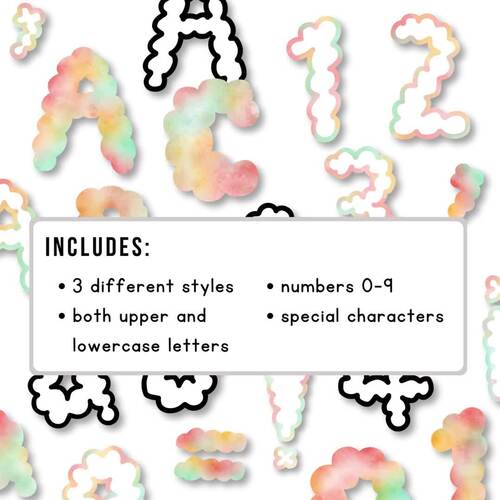 WATERCOLOR CLOUD LETTERS | Bulletin Board Classroom Decor | Upper and ...