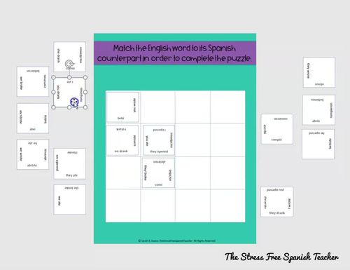 Spanish DIGITAL Vocabulary Puzzles ER / IR verbs in the PRETERIT Tense