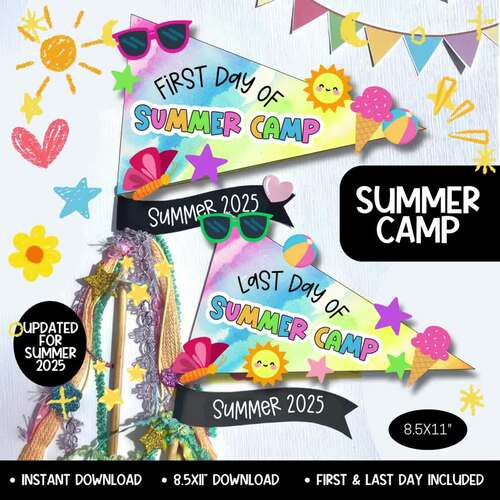 2025 First and Last Day of Summer Camp Flag, 1st day Welcome Sign Prop ...