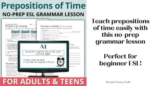 Beginner ESL English Grammar Lesson Worksheets Adult ESL - Prepositions ...