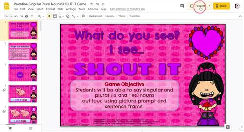 SPEAKING ESL VALENTINE -s -es PLURAL NOUNS FLUENCY GAME GOOGLE POWERPOINT