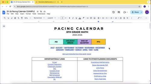 Editable Digital Curriculum Calendar & Pacing Guide, Teacher Planner 26-27