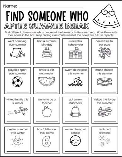 Back to School Activity | Find Someone Who Bingo Game | Editable