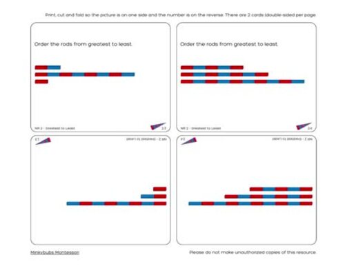 Montessori Red Blue Rods Command Cards Greatest to Least Set 2 | TPT