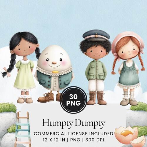 Humpty Dumpty Nursery Rhyme Watercolor Clipart by Ikota Design | TPT
