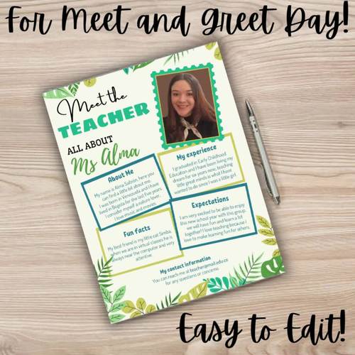 Back to School Meet the Teacher Tropical Leaves Theme Template EDITABLE