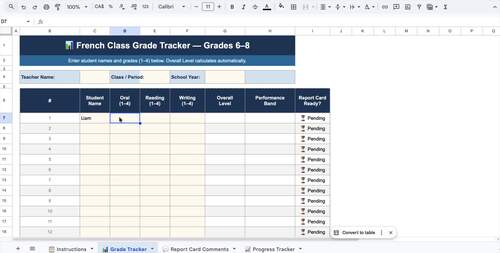 French Report Card Comment Generator, Grade Tracker | Grades 6-8