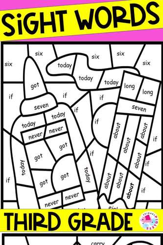 Back to School Color by Code Sight Words Third Grade by Primary Piglets