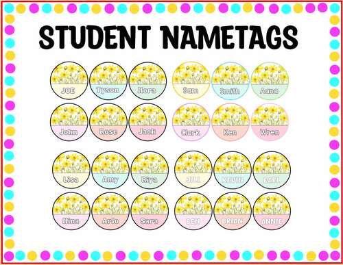 Spring Name Labels, Floral Name Labels, Flowers Name Plates, Bright ...