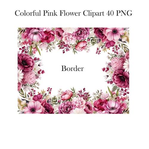 Colorful Pink Flower Clipart, Floral Border by PinkPearly Design