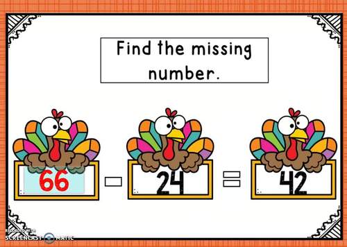 Missing number to 100 Thanksgiving : BOOM CARDS Distance learning