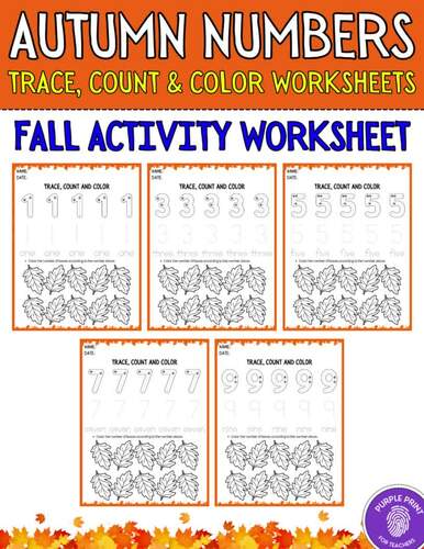 Fall Numbers Activity Worksheet: Trace, Count, and Color 1-10 with ...