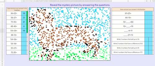 Digital Math Pixel Art Mystery Picture 2nd Grade 2.NBT.5 Addition ...