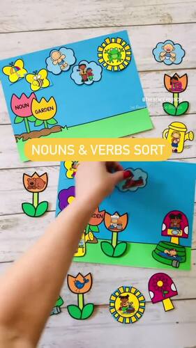 Noun and Verb Sort - Sorting Nouns and Verbs - Spring Literacy Centers