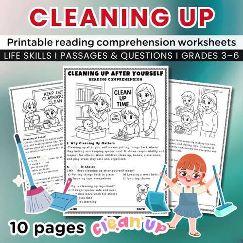 Cleaning Up After Yourself Reading Comprehension Worksheets, Life ...
