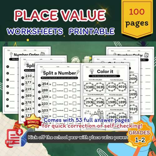Back to School Place Value Super Bundle 100+ Pages 1st & 2nd Grade No-Prep