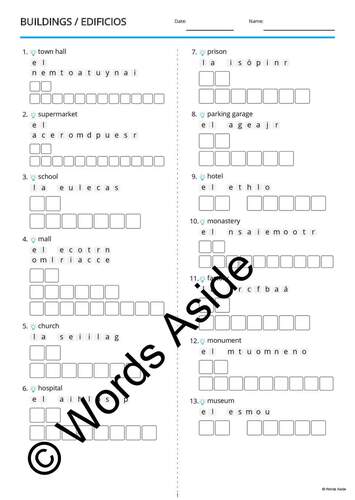 Spanish English Bilingual Vocabulary Worksheets Cards Puzzles Games ...