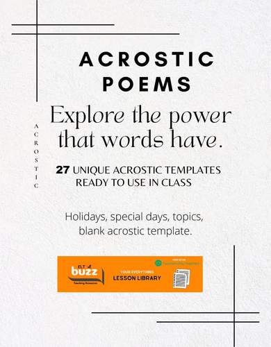 Acrostic Poems. Templates. Holidays. Themes. Poetry. Vocabulary. ELA. ESL.