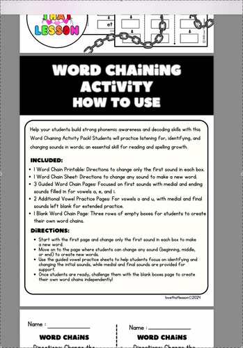 K-2 Word Chain Activities, Phonics Word Ladders, Encoding, Decoding Sounds