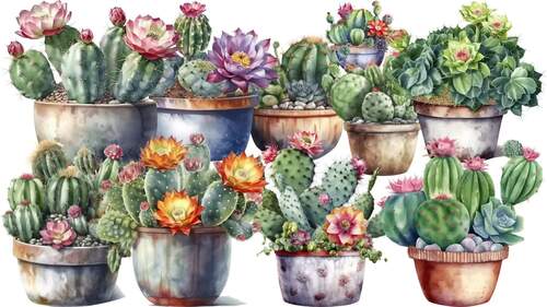 Watercolor Potted Cactus Plants Clipart Set of 20 Files by ...