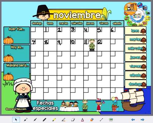 Morning Calendar For PROMETHEAN Board - Noviembre- Acción de Gracias