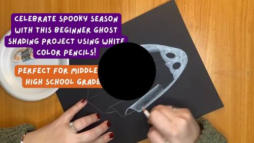 White Color Pencil Ghost Drawing, Fall/Halloween Art, Middle/High School
