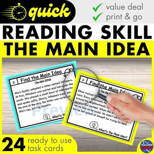 Main Idea Task Cards Activities Central Fiction Reading Comprehension ...