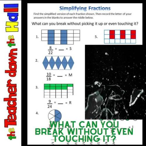 Simplifying Fractions Worksheets w/ Riddles Self-grading Fraction Activity