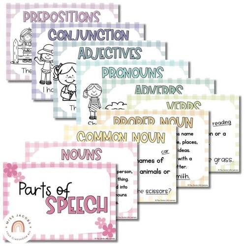 Parts of Speech Posters | Daisy Gingham Pastels English Classroom Decor