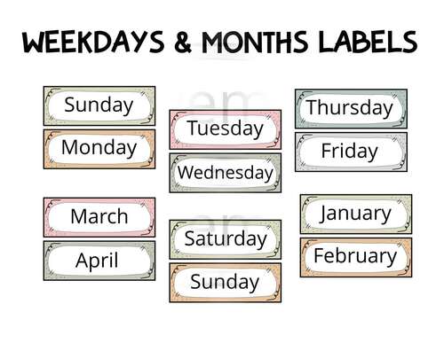 Printable Weekdays and Months Labels, Calendar Labels, Days of the Week ...