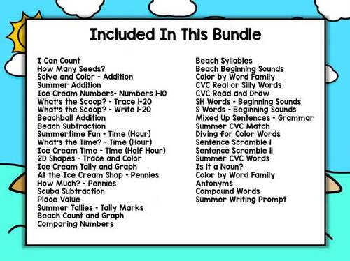 Summer Kindergarten Review Packet by The Caribbean Teacher | TPT