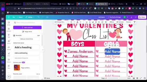 Editable Valentine's Day Class List | Printable Student Name Template.