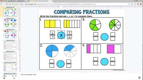 Comparing Fractions with Same Numerator for Google Classroom - Distance ...